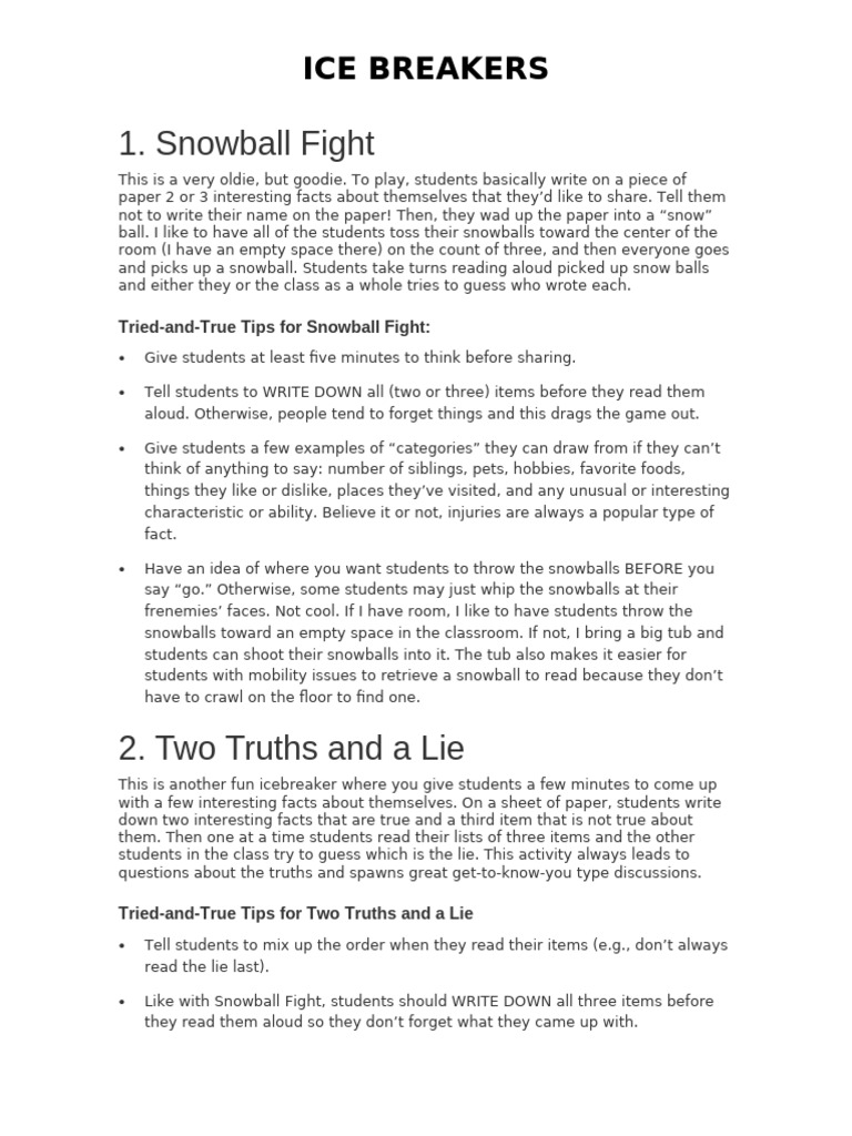 Ice Breakers | PDF