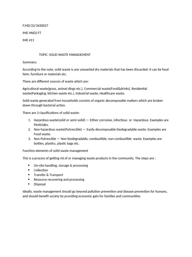 Solid waste management assignment | PDF Solid waste management assignment | PDF