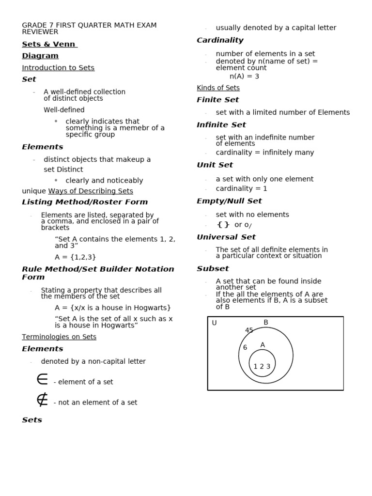 Grade 7 First Quarter Math Exam Reviewer | PDF