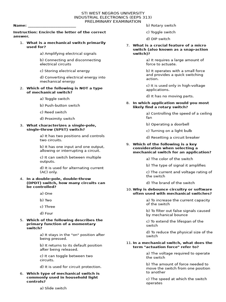 EEPS 313 Prelim Exam 2024 | PDF
