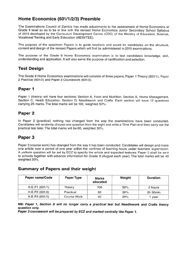 2014 Home Economics Paper 1 Past Paper-1 | PDF