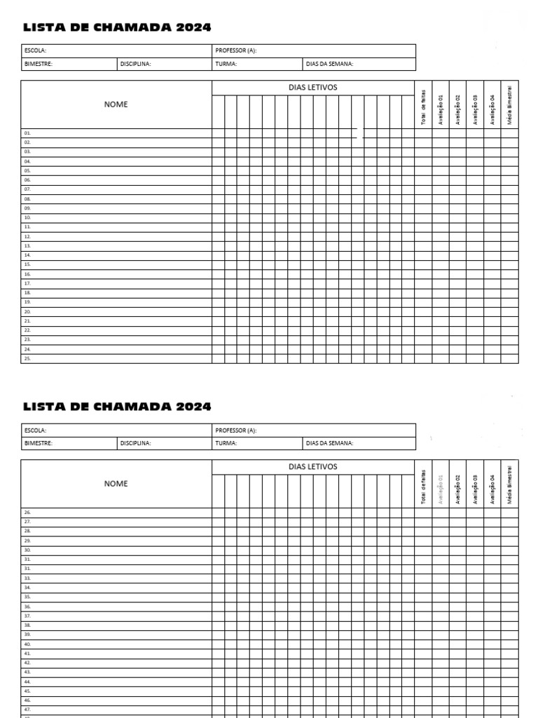 Lista Chamada 2024 Cópia | PDF