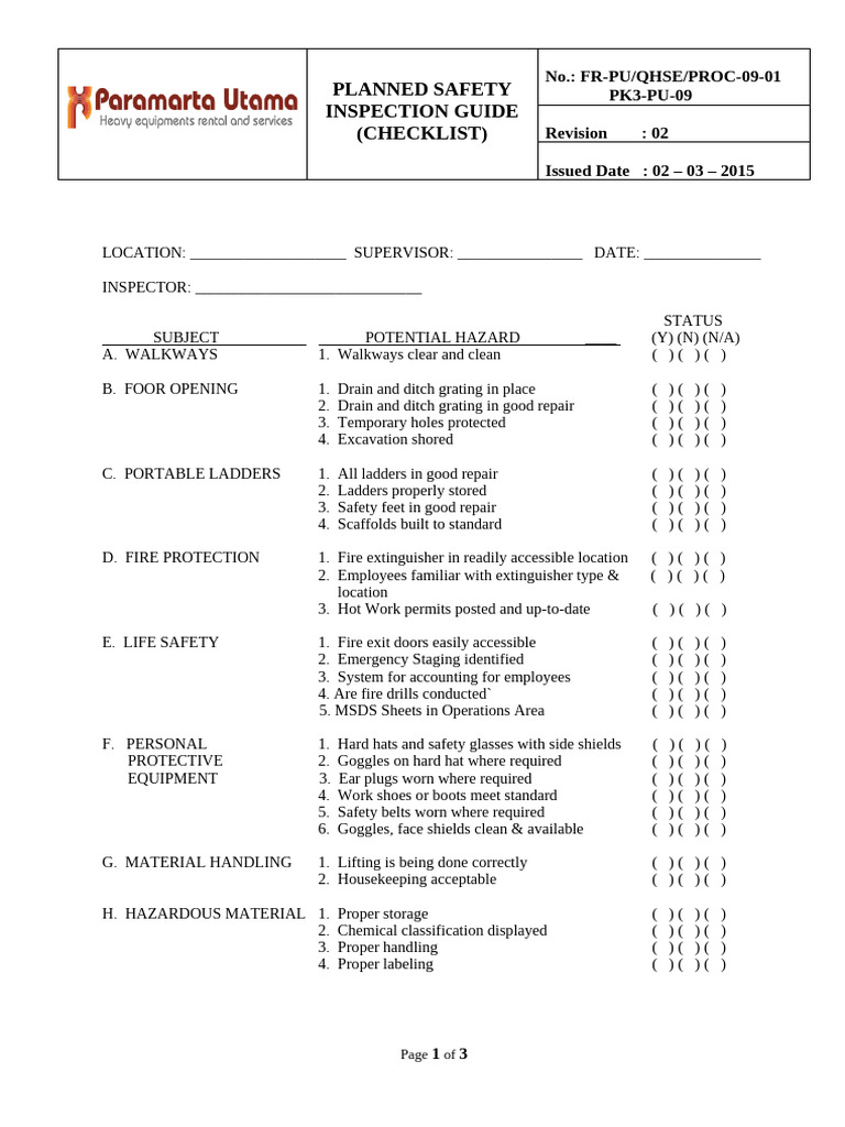 FR-09-01-PLANNED SAFETY INSPECTION GUIDE-Rev-2 | PDF