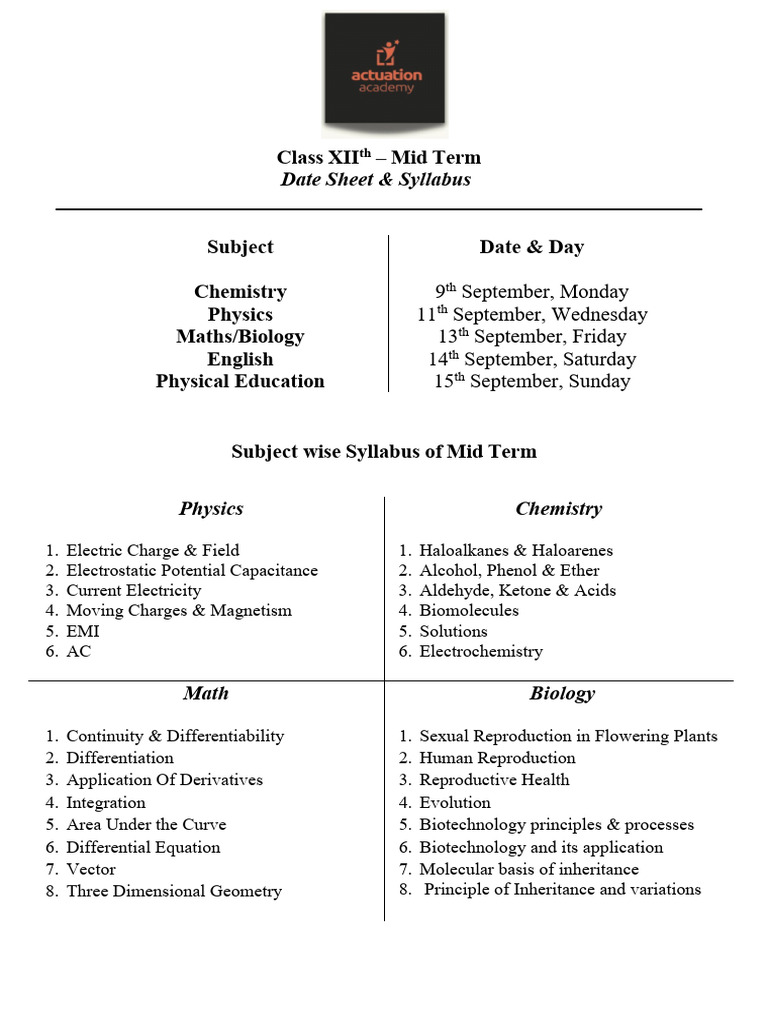 Class XIIth-MID TERM | PDF
