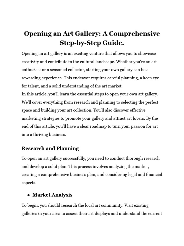 Opening An Art Gallery - A Comprehensive Step-By-Step Guide | PDF Opening An Art Gallery - A Comprehensive Step-By-Step Guide | PDF