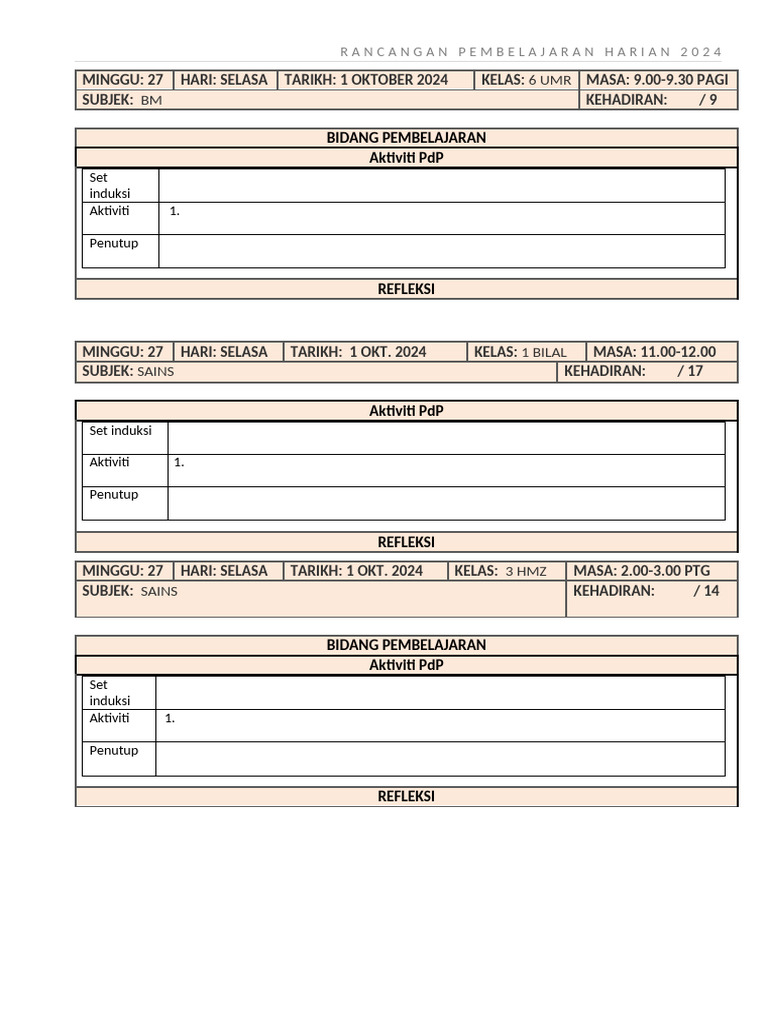 RPH Minggu 27 2024 | PDF