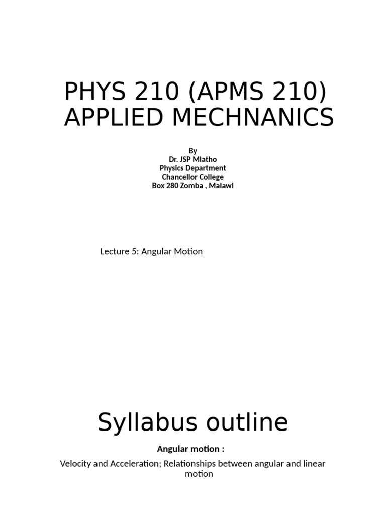 Lecture 7 Angular Motion | PDF