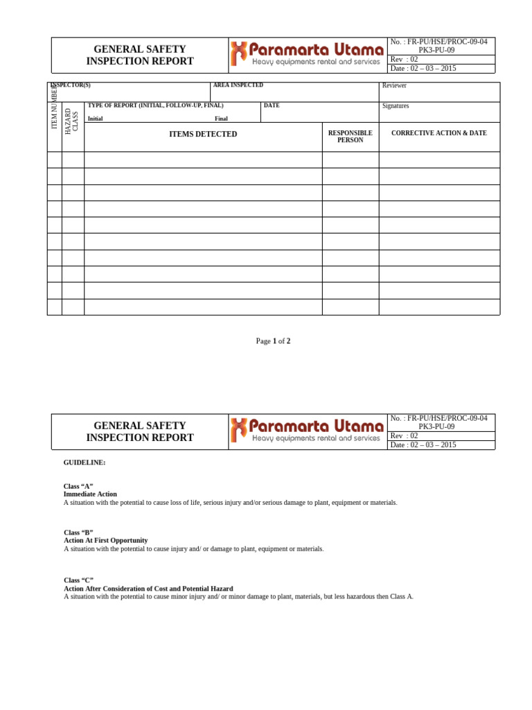 FR-09-04-GENERAL INSPECTION CHECKLIST-Rev.2 | PDF