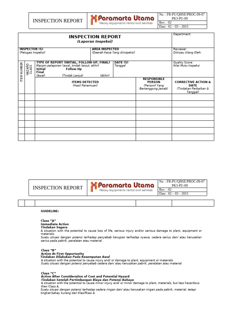 FR-09-07-Inspection Report-Rev.2 | PDF