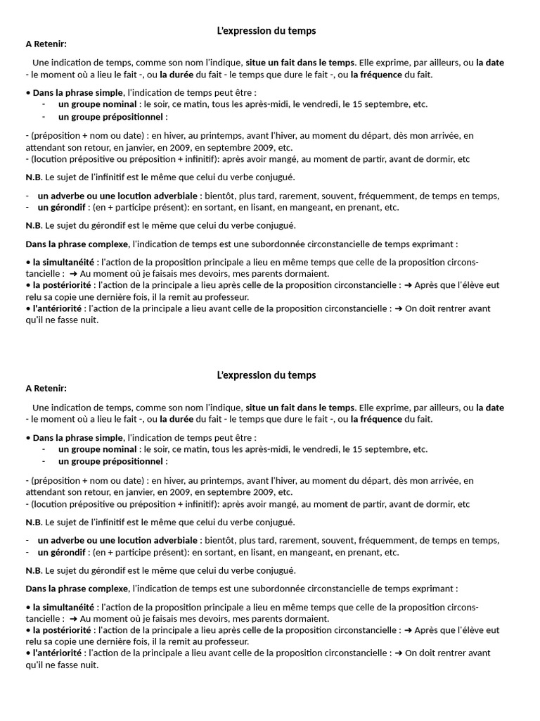 Expressions du temps en phrases simples | PDF | Temps (grammaire) | Clause