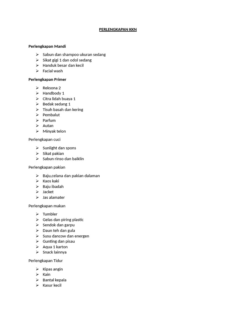 Perlengkapan KKN | PDF