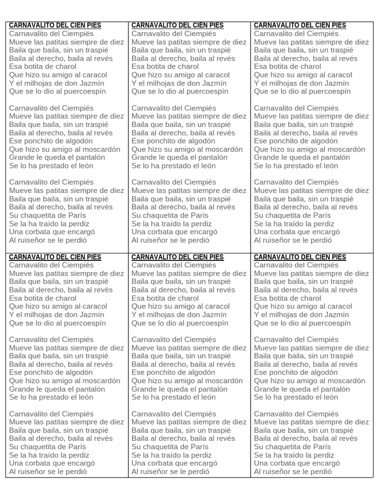 Carnavalito Del Cien Pies Letra | PDF