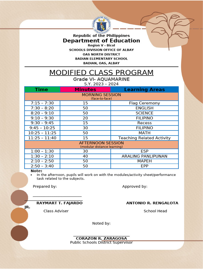 Modified Class Program 2024 | PDF