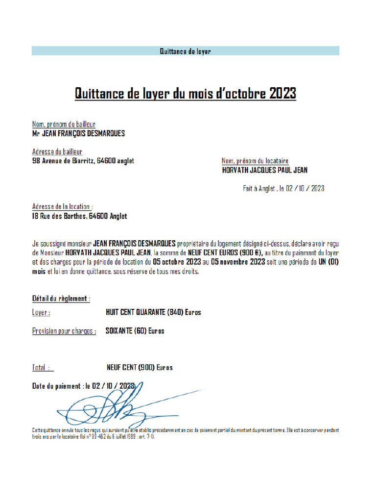 Quittance de Loyer | PDF