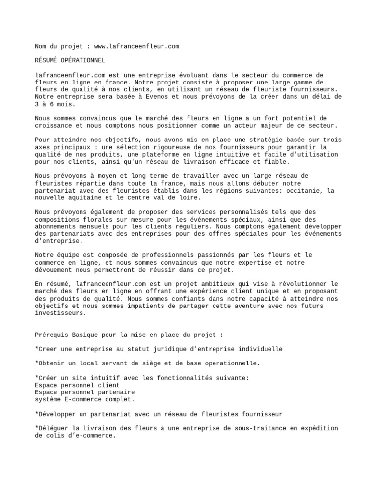 presentation generale du projet vente de fleurs | PDF