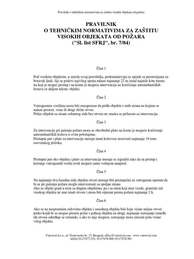 Pravilnik o Tehnickim Normativima Za Zaštitu Visokih Objekata Od Požara ...