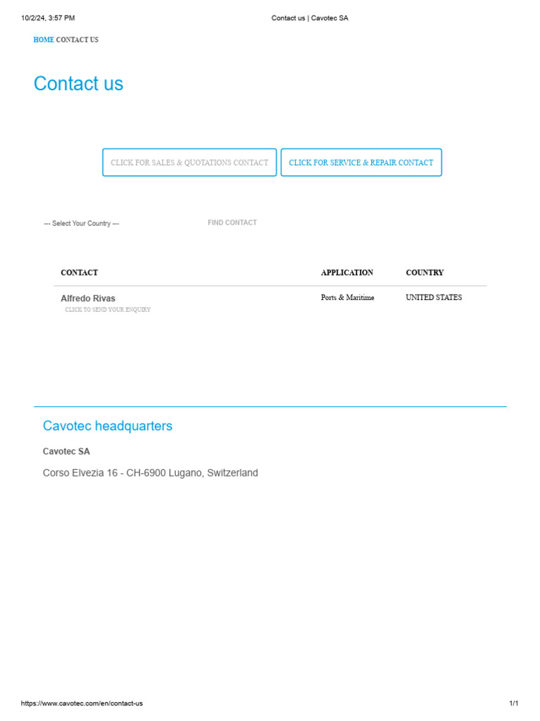Contact Us - Cavotec SA US | PDF