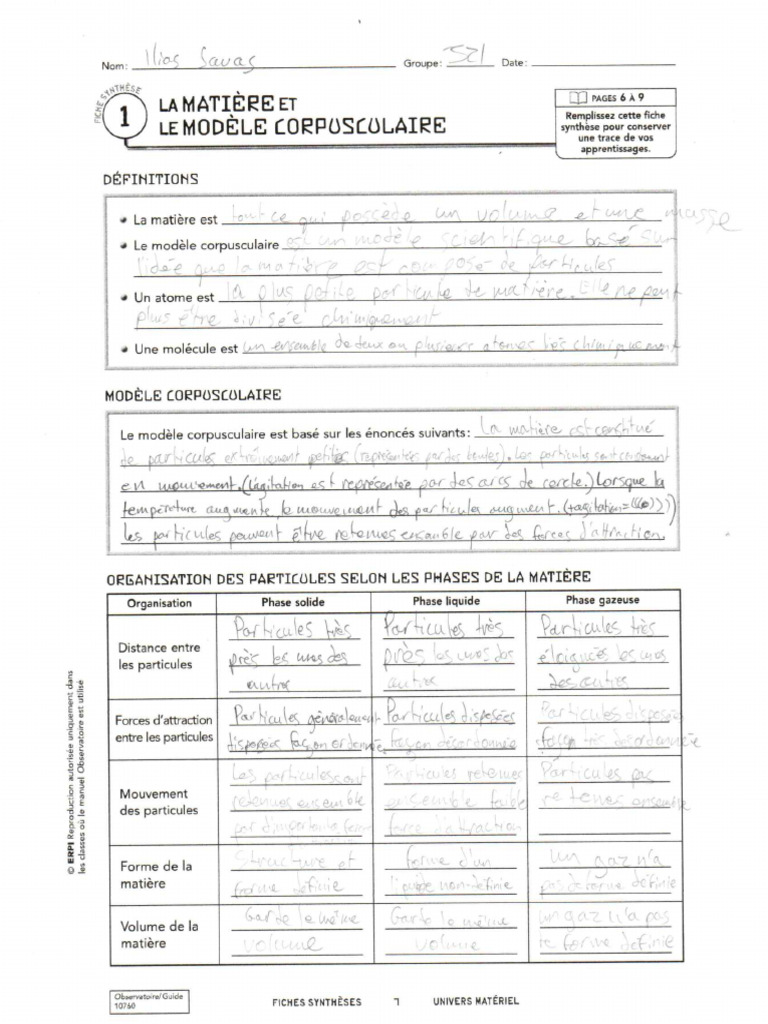 Science Sec3 Fiche de Révision 1 | PDF