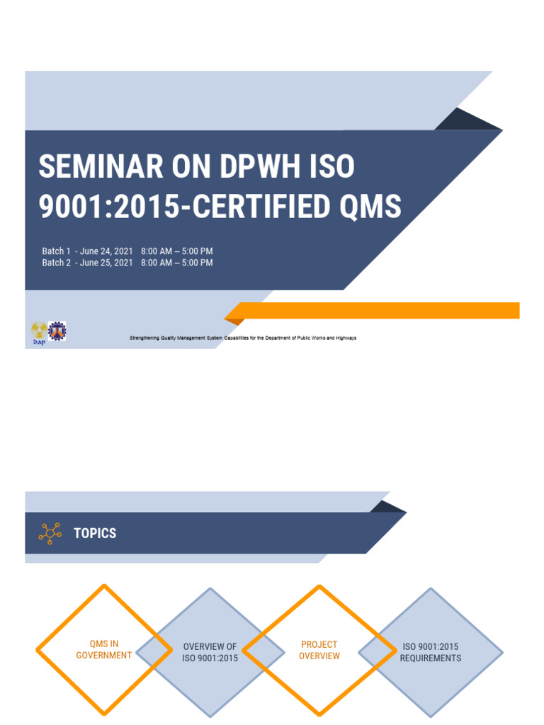 Seminar On DPWH Iso 9001-2015-Certified QMS Presentation 1 | PDF | Quality Management | Business