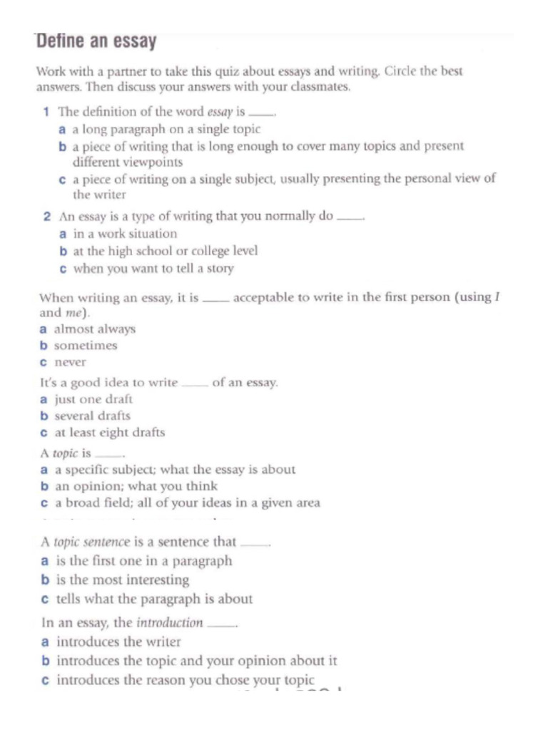 What Is An Essay Quizz | PDF