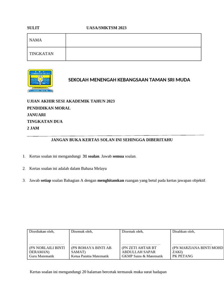 Contoh Cover Untuk Uasa | PDF