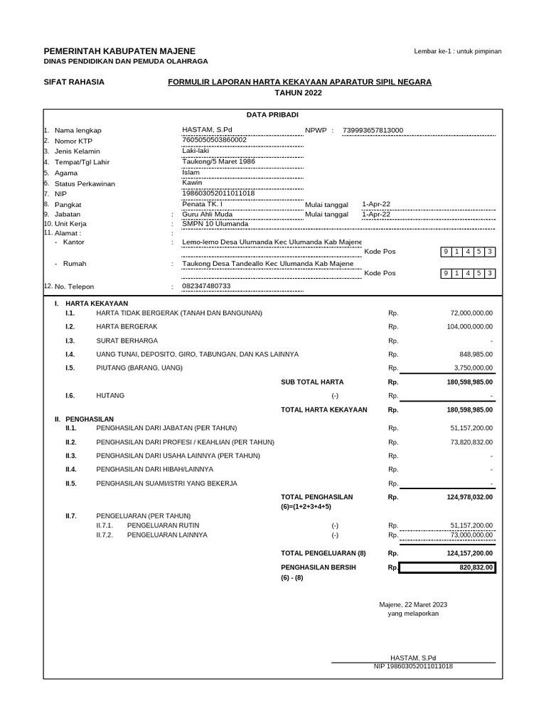 Formulir Lhkasn | PDF