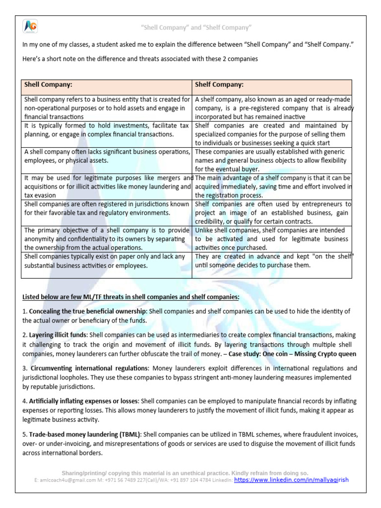 Shell vs. Shelf Companies Explained | PDF | Money Laundering | Law