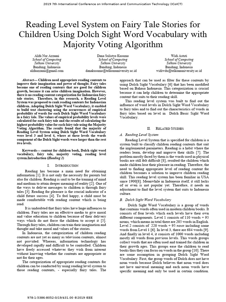 Reading Level System On Fairy Tale Stories For Children Using Dolch Sight Word Vocabulary With ...