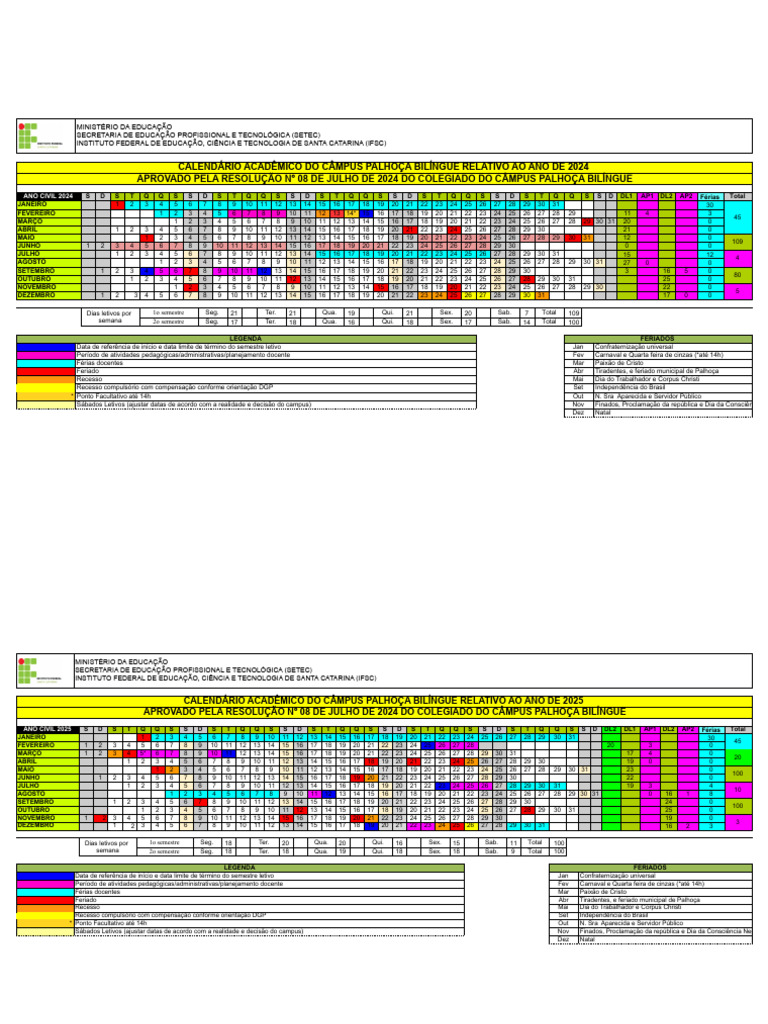 Calendário IFSC-PHB 2024 Ajustado | PDF