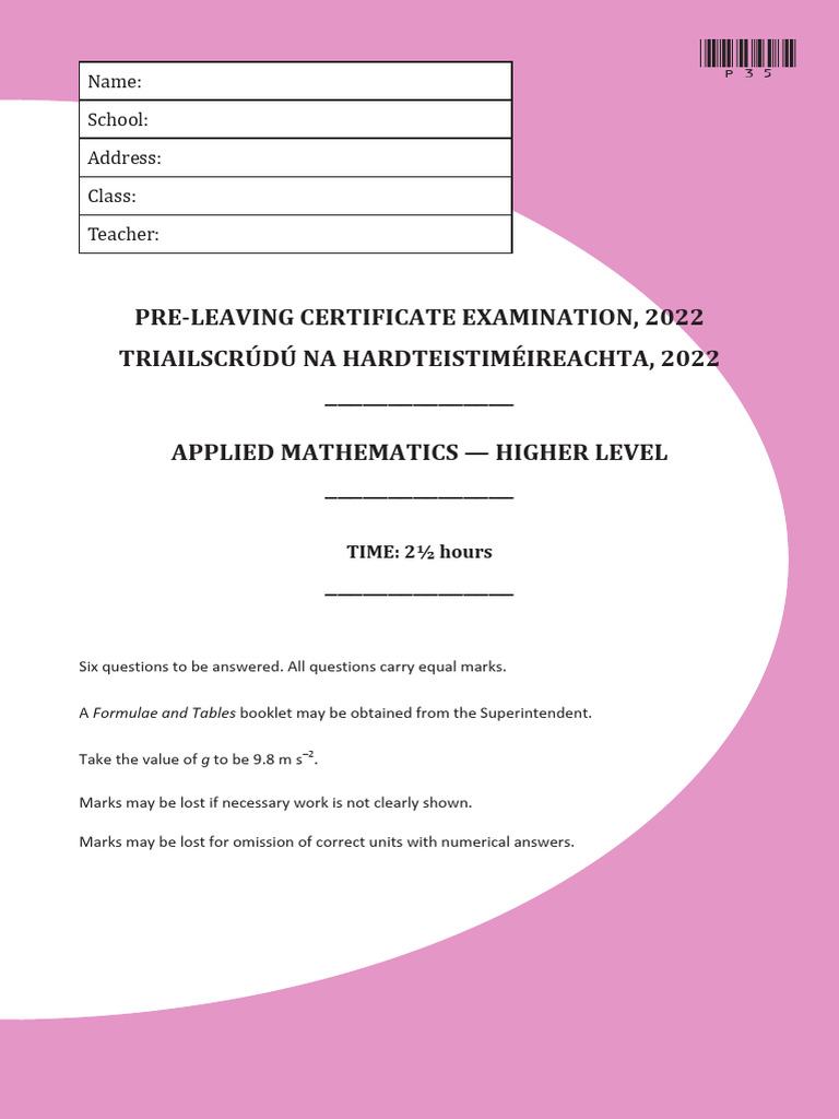 2022 LC Applied Maths HL | PDF