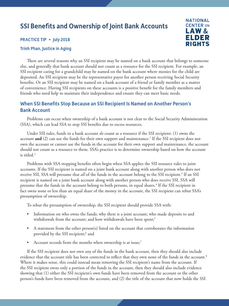 SSI Benefits and Ownership of Joint Bank Accounts | PDF | Supplemental ...