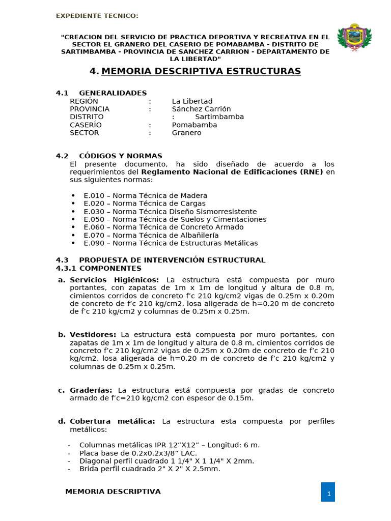 Memoria Descriptiva Estructuras | PDF
