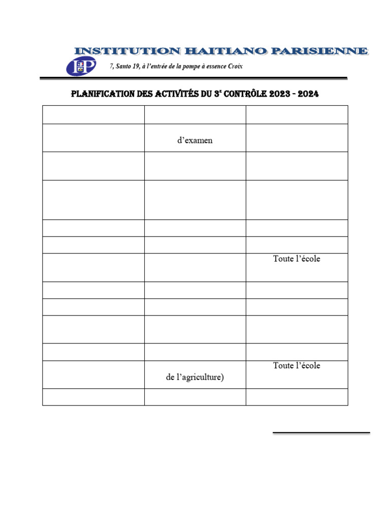 Chronogramme 3e Controle 2023 - 2024 | PDF