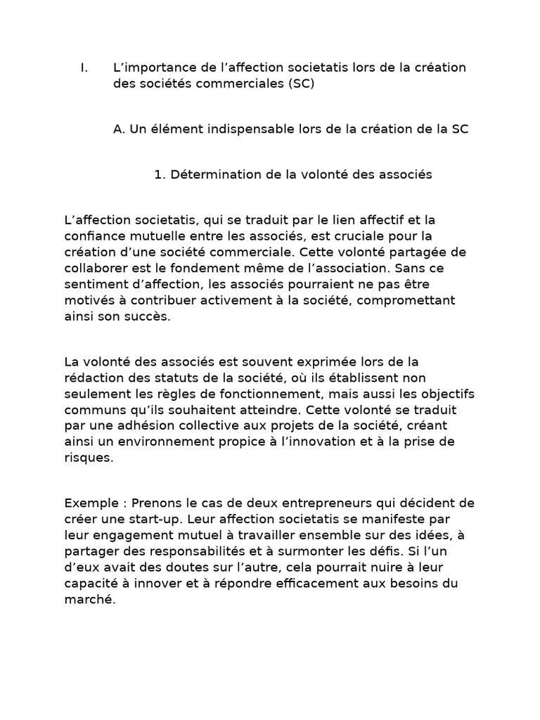 L'Affectio Societatis Dans Le Contrat de Société | PDF