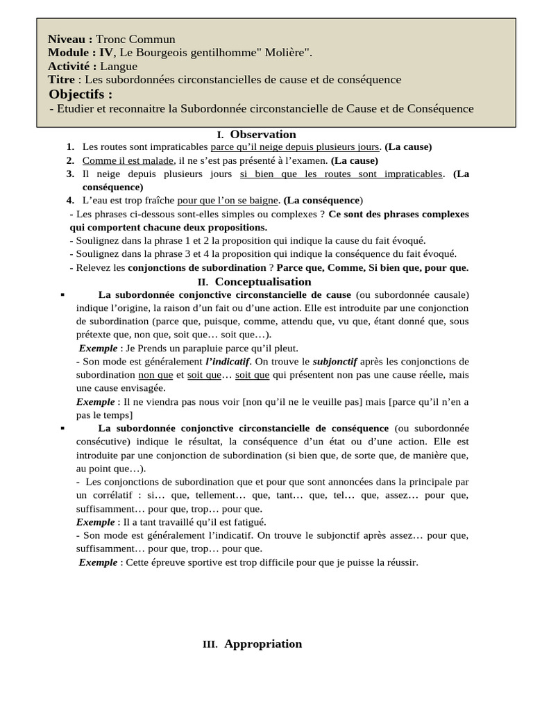 Les Subordonnées Circonstantielles de Cause Et de Conséquence | PDF