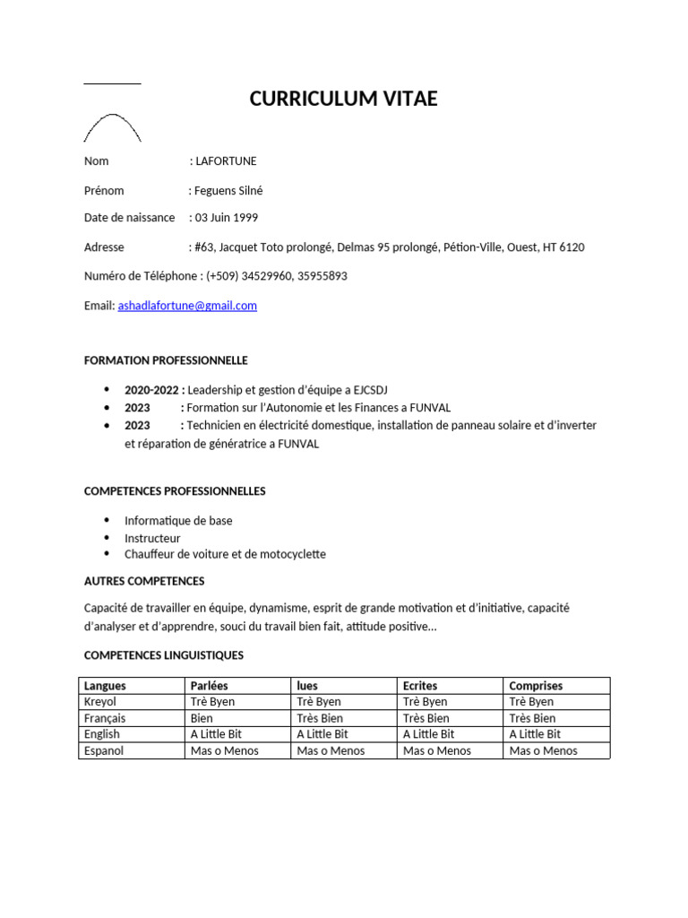 CV Revisite de Feguens S. LAFORTUNE | PDF