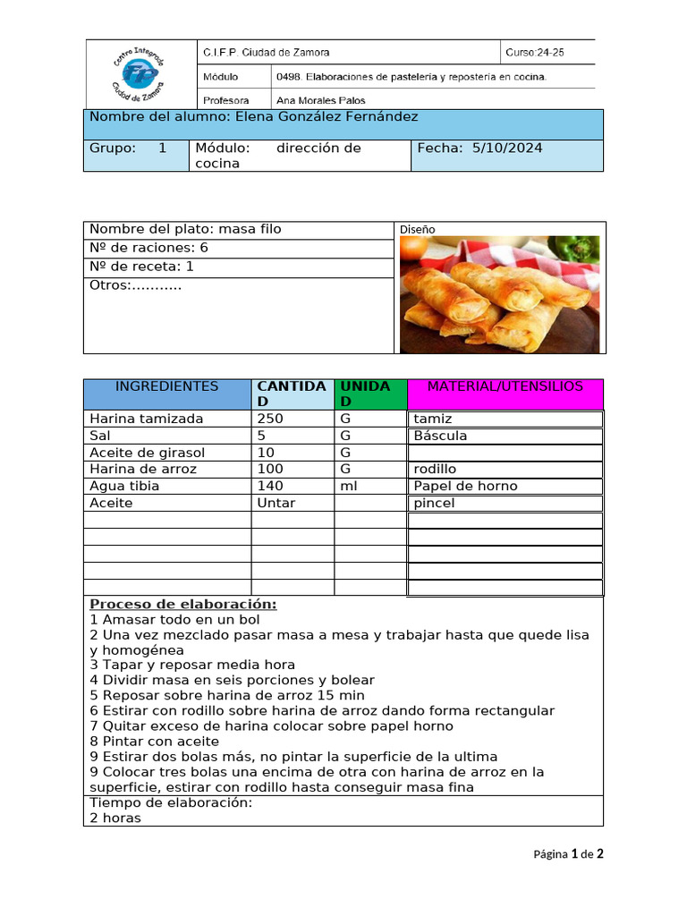 Ficha Técnica. Pasta Filo | PDF