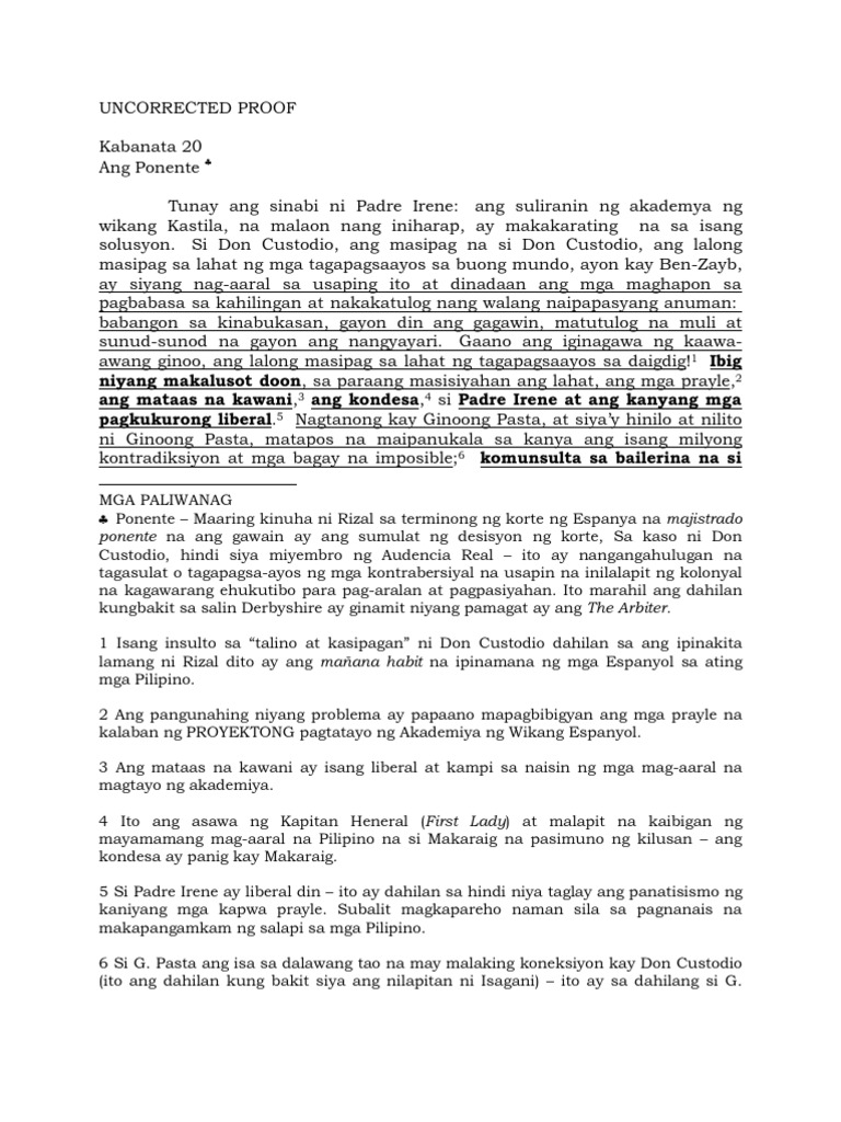 El Filibusterismo Deciphered - Kabanata 20-Ang Ponente | PDF