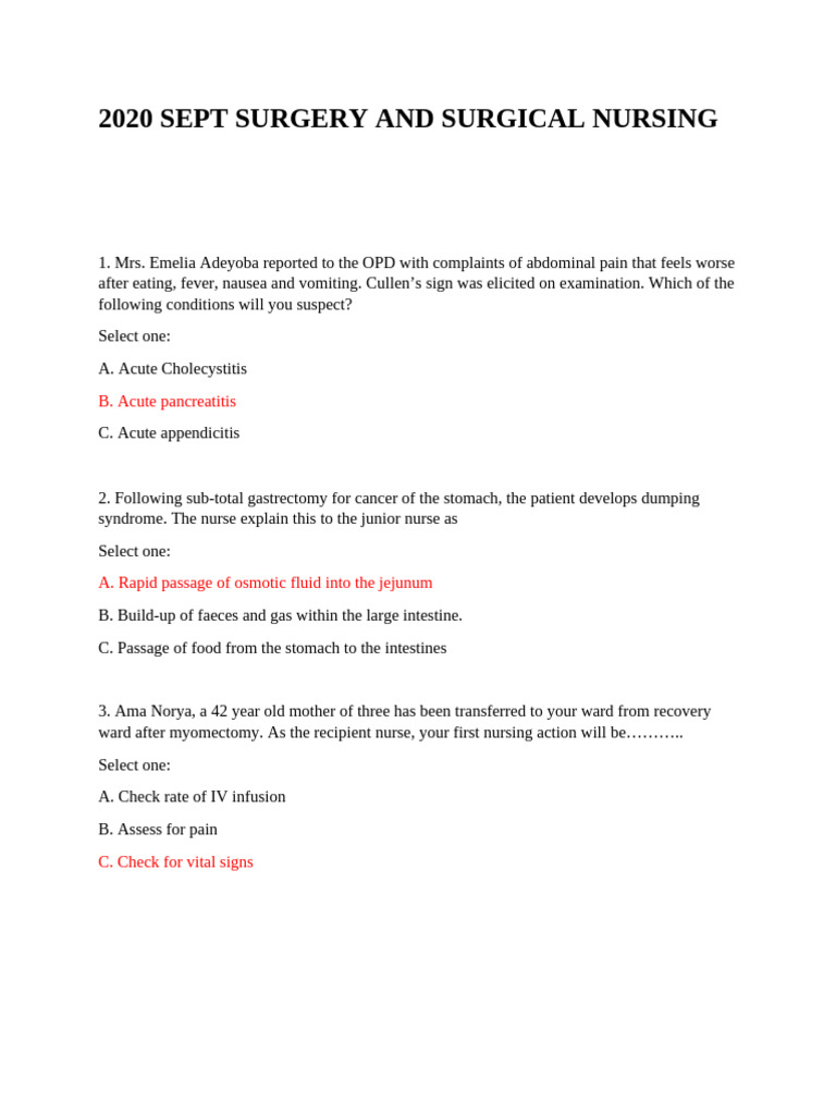Surgery & Nursing Exam Questions | PDF | Surgery | Respiratory Diseases
