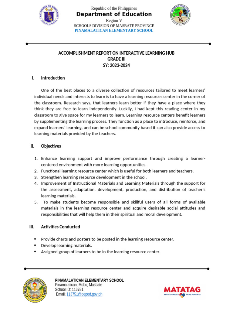 Department of Education: Accomplishment Report On Interactive Learning ...