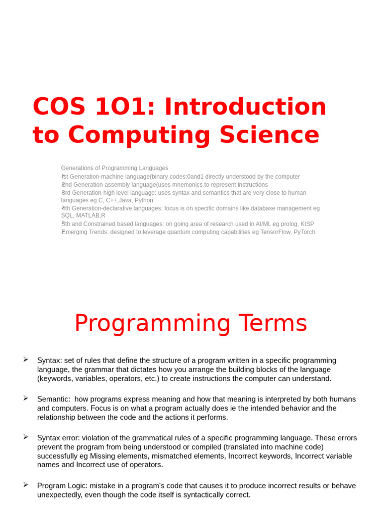 COS 1O1: Introduction To Computing Science | PDF