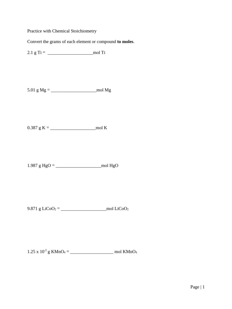 Practice With Chemical Stoichiometry | PDF | Mole (Unit) | Technology ...