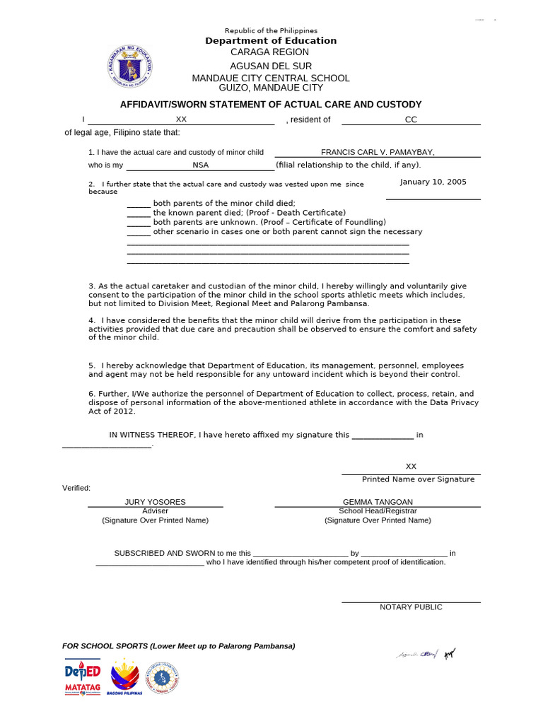 2024 - Athlete-Record Affidavitofcustodyonly | PDF