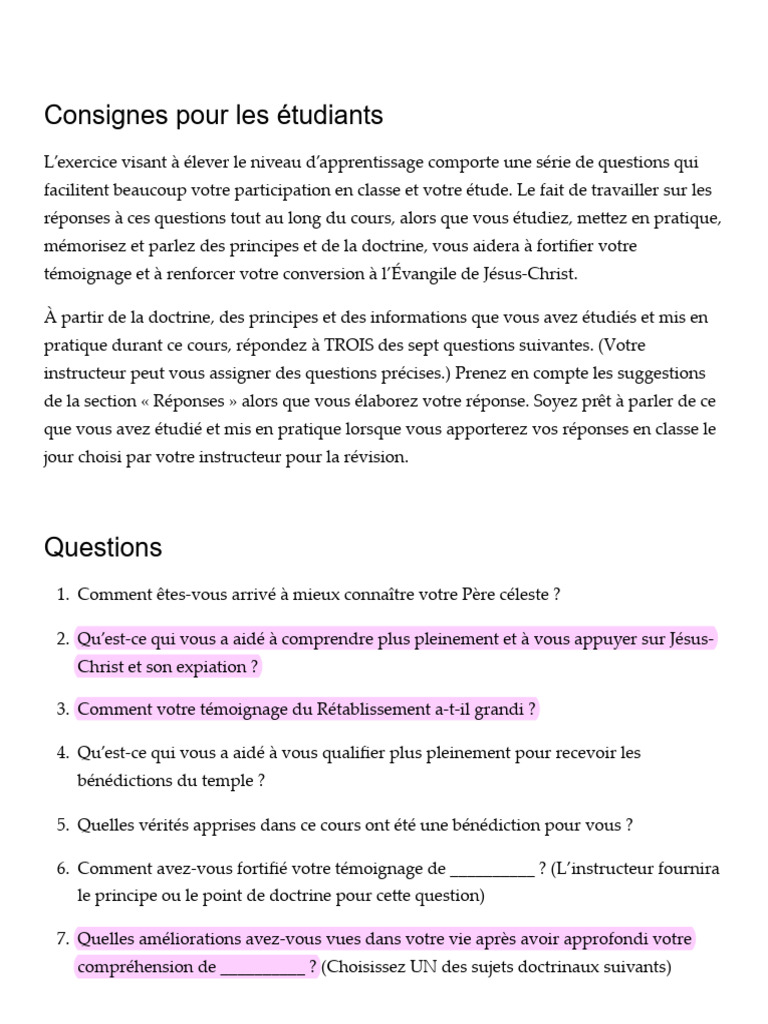 Questions Pour Les Autres Cours Éligibles - Pour Les Etudiants ...