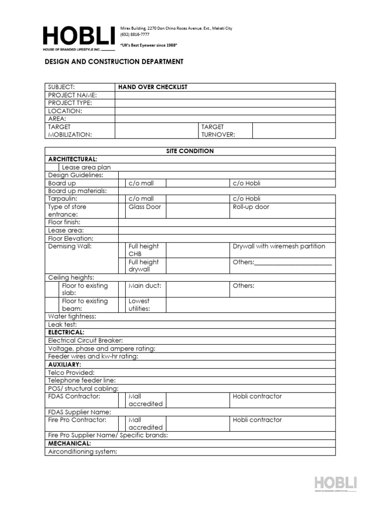 Hand Over Form | PDF