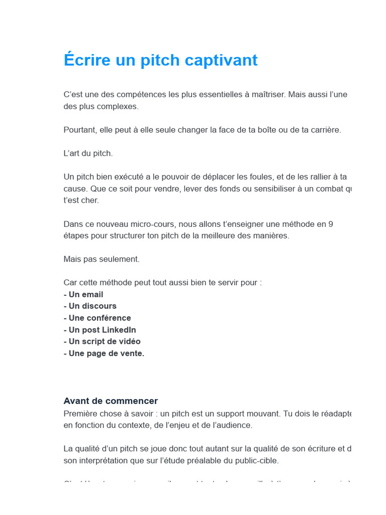 Comment Écrire Un Pitch Captivant | PDF