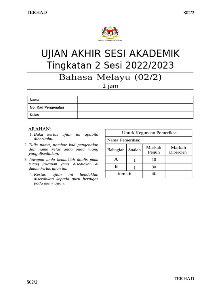 BM (2) Ting 2 UASA 2022 | PDF