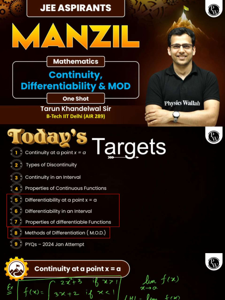 Continuity Differentiability And Method Of Differentiability Class Notes One Shot Manzil
