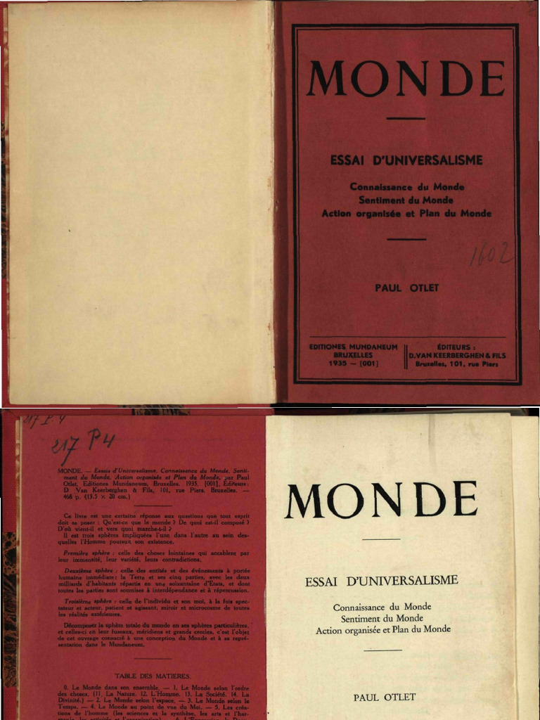 Otlet - Essai D'universalisme | PDF