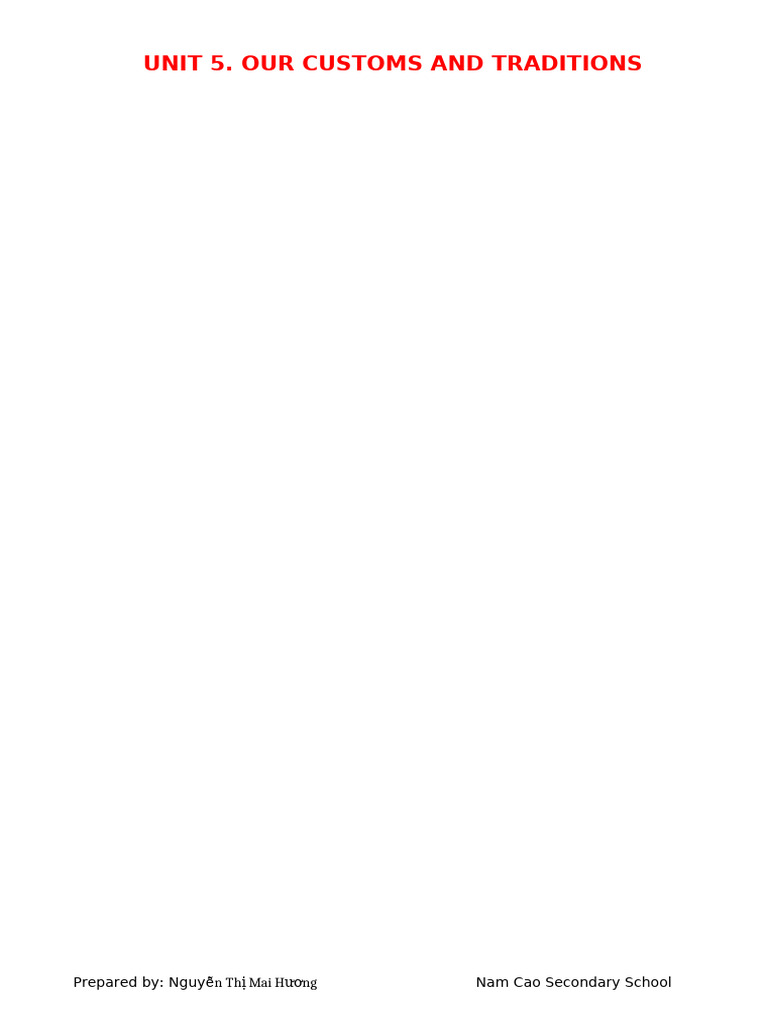 UNIT 5. OUR CUSTOMS AND TRADITIONS - Key | PDF